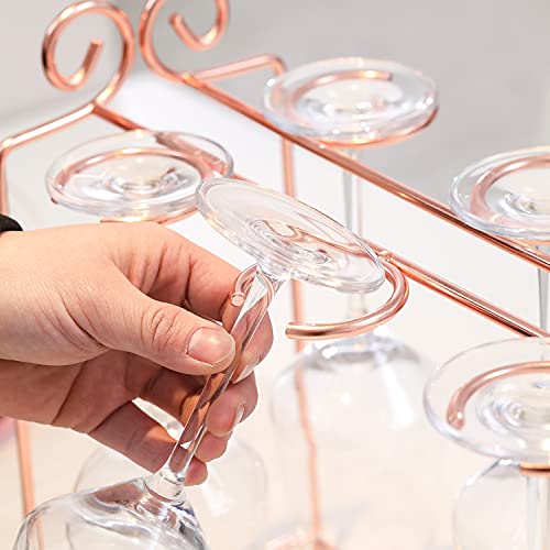 MyGift Modern Copper Metal Wire Countertop Hanging Wine Glass Holder, Stemware Display Rack