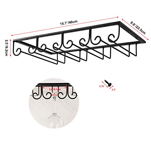 MOCOUM Under Cabinet Wine Glass Rack Stemware Rack, Wine Glasses Hanger Rack Wire Wine Glass Holder Storage Hanger for Cabinet Kitchen Bar (Black, 4 Rows 1 Pack)