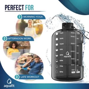 AQUAFIT 1 Gallon Water Bottle With Times To Drink - 128 oz Water Bottle With Straw - Motivational Water Bottle - Large Water Bottle - Sports Water Bottle With Time Marker - Gym Water Jug 1 Gallon