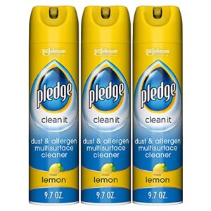 pledge dust & allergen multisurface cleaner spray, works on leather, granite, wood, and stainless steel, multi, lemon, 9.7 ounce (pack of 3)