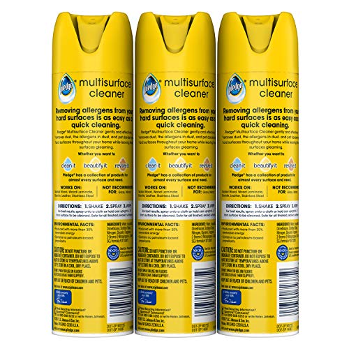 Pledge Dust & Allergen Multisurface Cleaner Spray, Works on Leather, Granite, Wood, and Stainless Steel, Multi, Lemon, 9.7 Ounce (Pack of 3)