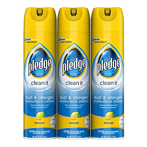 Pledge Dust & Allergen Multisurface Cleaner Spray, Works on Leather, Granite, Wood, and Stainless Steel, Multi, Lemon, 9.7 Ounce (Pack of 3)