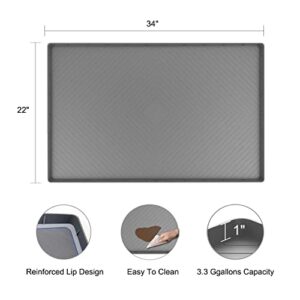 Under Sink Mat,PRETIRENO 34" x 22" Silicone Under Sink Liner for Kitchen & Bathroom Sink Base Cabinets,Under Sink Drip Tray with Lip, Grey