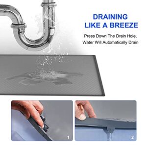 Under Sink Mat,PRETIRENO 34" x 22" Silicone Under Sink Liner for Kitchen & Bathroom Sink Base Cabinets,Under Sink Drip Tray with Lip, Grey