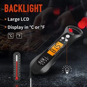 Instant Read Meat Thermometer for Cooking, Fast & Precise Digital Food Thermometer with Backlight, Magnet, Calibration, and Foldable Probe for Deep Fry, BBQ, Grill, and Roast Turkey