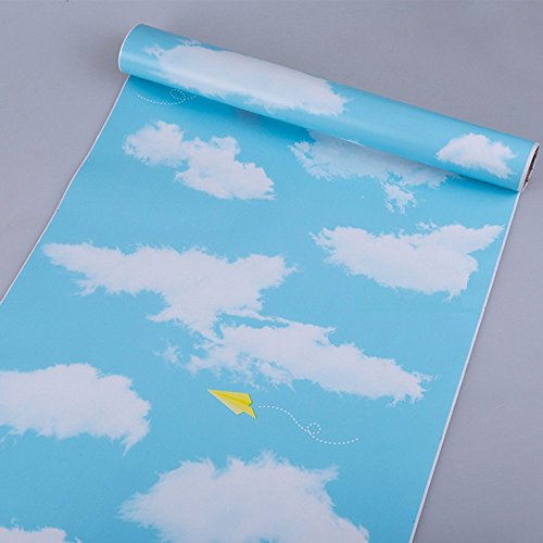 HOYOYO 17.8 x 78 Inches Self-Adhesive Shelf Liner, Self-Adhesive Shelf Liner Dresser Drawer Paper Wall Sticker Home Decoration, BLue Sky