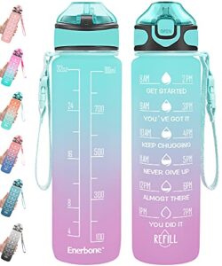 enerbone 32 oz water bottle with times to drink and straw, motivational drinking water bottles with carrying strap, leakproof bpa & toxic free, ensure you drink enough water for fitness gym outdoor