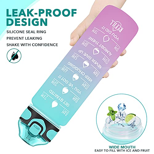 Enerbone 32 oz Water Bottle with Times to Drink and Straw, Motivational Drinking Water Bottles with Carrying Strap, Leakproof BPA & Toxic Free, Ensure You Drink Enough Water for Fitness Gym Outdoor