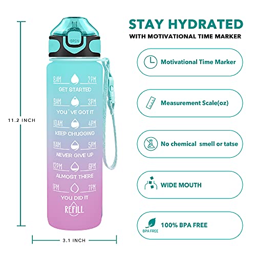 Enerbone 32 oz Water Bottle with Times to Drink and Straw, Motivational Drinking Water Bottles with Carrying Strap, Leakproof BPA & Toxic Free, Ensure You Drink Enough Water for Fitness Gym Outdoor