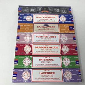 Satya Incense Gift Set Nag Champa, Super hit, Dragon's Blood, Sandalwood, Patchouli, Lavender, Positive Vibes, 15 g