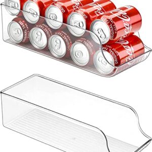 LUXHOUSE 2 Pack Refrigerator Organizer Bin Pop Soda Can Beverage Holder for Fridge, Freezer, Kitchen Countertops, Cabinets - Clear Plastic Can Dispenser, Fruit,Veggie,Canned Food Pantry Storage Rack