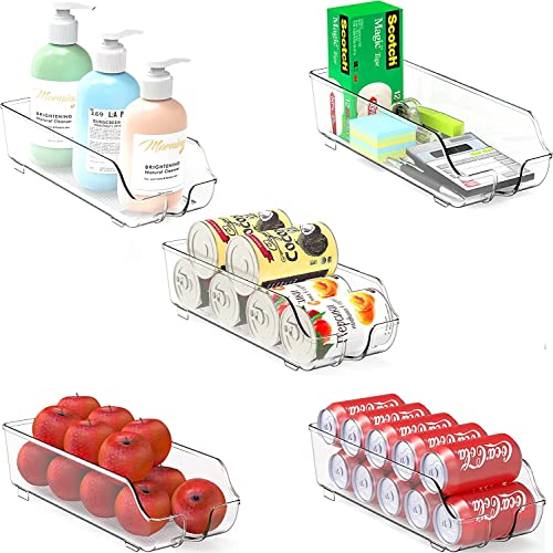 LUXHOUSE 2 Pack Refrigerator Organizer Bin Pop Soda Can Beverage Holder for Fridge, Freezer, Kitchen Countertops, Cabinets - Clear Plastic Can Dispenser, Fruit,Veggie,Canned Food Pantry Storage Rack