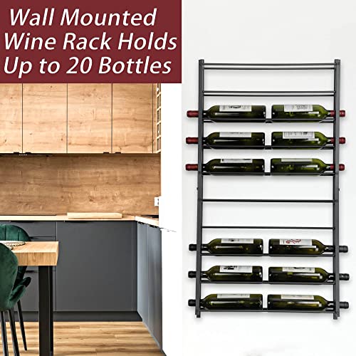 AQAREA Wine Rack Wall Mounted Wine Rack (Black/Metal) 20 Bottle Wine Rack Wall Mounted, Assembled Wall Wine Storage Holder