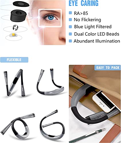 Glocusent LED Neck Reading Light, Book Light for Reading in Bed, 3 Colors, 6 Brightness Levels, Bendable Arms, Rechargeable, Long Lasting, Perfect for Reading, Knitting, Camping, Repairing