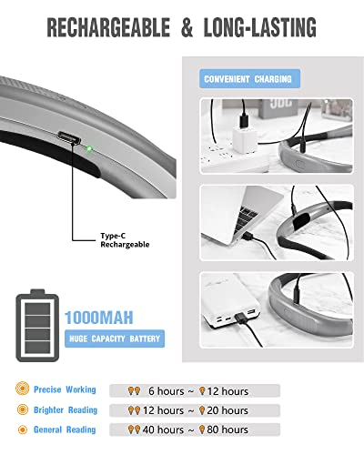 Glocusent LED Neck Reading Light, Book Light for Reading in Bed, 3 Colors, 6 Brightness Levels, Bendable Arms, Rechargeable, Long Lasting, Perfect for Reading, Knitting, Camping, Repairing