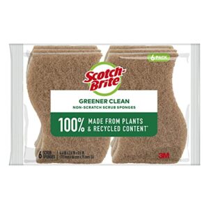 Scotch-Brite Greener Clean Non-Scratch Scrub Sponges, For Washing Dishes and Cleaning Kitchen, 6 Scrub Sponges