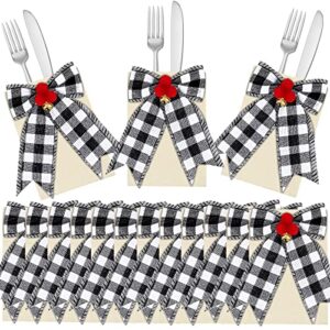 dulefun 12pcs christmas silverware holders, linen christmas cutlery holders classical buffalo plaid xmas flatware tableware holder bags christmas utensil holder for christmas table setting decorations