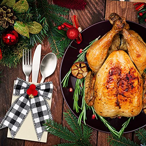 DULEFUN 12pcs Christmas Silverware Holders, Linen Christmas Cutlery Holders Classical Buffalo Plaid Xmas Flatware Tableware Holder Bags Christmas Utensil Holder for Christmas Table Setting Decorations