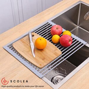 SCOLEA Roll Up Dish Drying Rack Over The Sink, Medium 17.1”x13.1” Heavy Duty, Multipurpose Roll-Up Foldable Silicone Coated Collapsible Drainer for Kitchen Sink (Warm Gray, Medium 17.1”x13.1”)