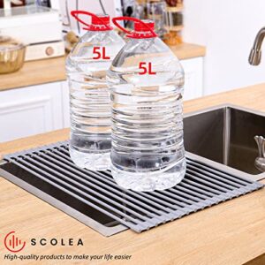 SCOLEA Roll Up Dish Drying Rack Over The Sink, Medium 17.1”x13.1” Heavy Duty, Multipurpose Roll-Up Foldable Silicone Coated Collapsible Drainer for Kitchen Sink (Warm Gray, Medium 17.1”x13.1”)