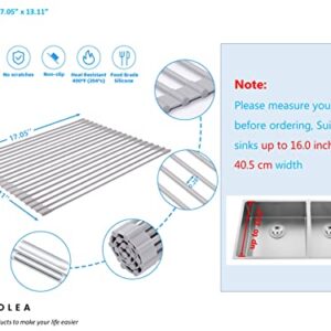 SCOLEA Roll Up Dish Drying Rack Over The Sink, Medium 17.1”x13.1” Heavy Duty, Multipurpose Roll-Up Foldable Silicone Coated Collapsible Drainer for Kitchen Sink (Warm Gray, Medium 17.1”x13.1”)