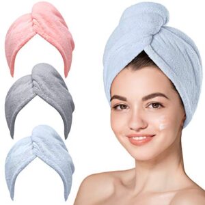 hicober microfiber hair towel, 3 packs hair turbans for wet hair, drying hair wrap towels for curly hair women anti frizz