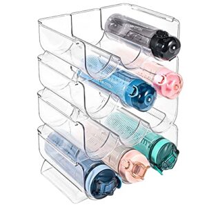 upmd wine and water bottle organizer holder, 4 pack stackable bottle holder rack for cabinet, kitchen countertop, home organization holds 12 bottles