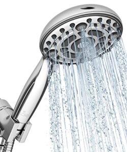 lokby 5″ high pressure handheld shower head 6-setting – high flow even with low water pressure – hand held showerhead set with 59″ stainless steel hose, teflon tape, rubber washers, bracket