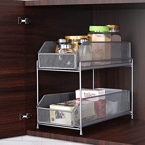 MOOACE 2 Tier Under Sink Organizer, Bathroom Kitchen Countertop Under Sink Cabinet Organizer with Sliding Storage Drawer