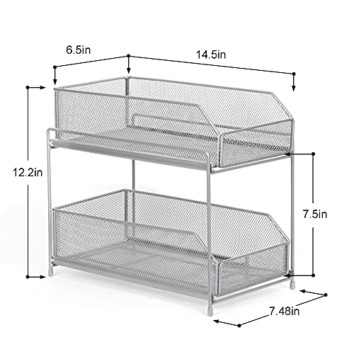 MOOACE 2 Tier Under Sink Organizer, Bathroom Kitchen Countertop Under Sink Cabinet Organizer with Sliding Storage Drawer