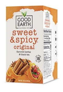 good earth herbal & black tea, sweet & spicy, 18 count (pack of 6) (packaging may vary)