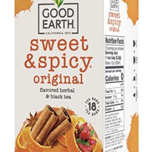 Good Earth Herbal & Black Tea, Sweet & Spicy, 18 Count (Pack of 6) (Packaging May Vary)