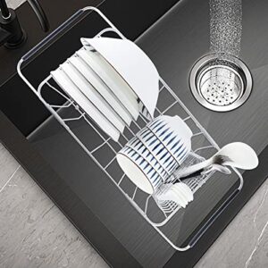 Tikxlafe Dish Drying Rack in Sink 304 Stainless Steel with Utensil Cutlery Holder for Kitchen Counter,Medium Expandable Deep Rustproof Over The Sink Dish Rack Set