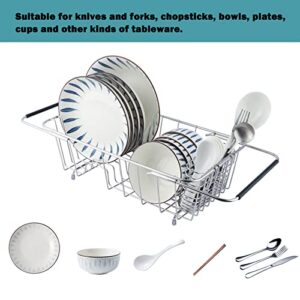 Tikxlafe Dish Drying Rack in Sink 304 Stainless Steel with Utensil Cutlery Holder for Kitchen Counter,Medium Expandable Deep Rustproof Over The Sink Dish Rack Set