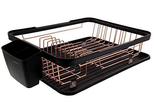 Cuisinart Wire Dish Drying Rack and Tray Set – 3 Piece Set Includes Wire Dish Drying Rack, Utensil Caddy, and Draining Board – Measures 19 x 12.75 x 4.25 Inches – Matte Black/Copper Wire