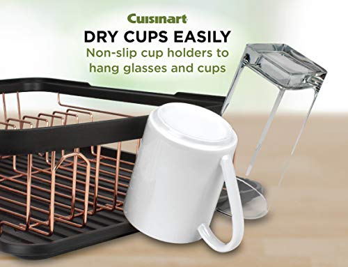 Cuisinart Wire Dish Drying Rack and Tray Set – 3 Piece Set Includes Wire Dish Drying Rack, Utensil Caddy, and Draining Board – Measures 19 x 12.75 x 4.25 Inches – Matte Black/Copper Wire