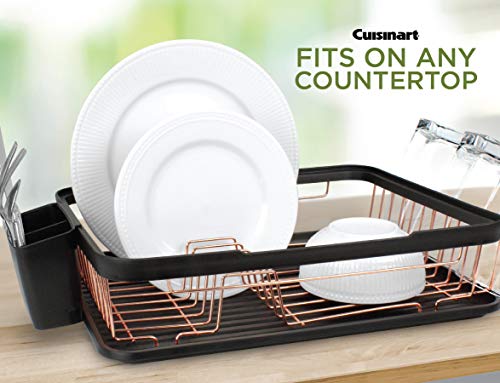 Cuisinart Wire Dish Drying Rack and Tray Set – 3 Piece Set Includes Wire Dish Drying Rack, Utensil Caddy, and Draining Board – Measures 19 x 12.75 x 4.25 Inches – Matte Black/Copper Wire