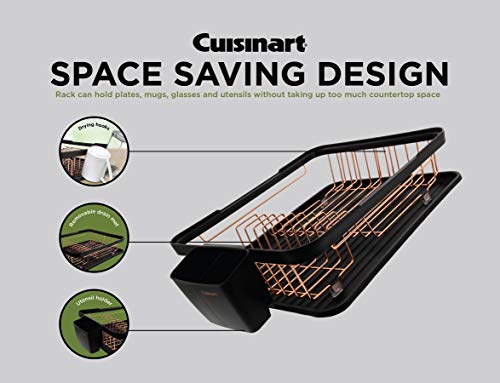 Cuisinart Wire Dish Drying Rack and Tray Set – 3 Piece Set Includes Wire Dish Drying Rack, Utensil Caddy, and Draining Board – Measures 19 x 12.75 x 4.25 Inches – Matte Black/Copper Wire