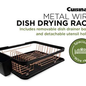 Cuisinart Wire Dish Drying Rack and Tray Set – 3 Piece Set Includes Wire Dish Drying Rack, Utensil Caddy, and Draining Board – Measures 19 x 12.75 x 4.25 Inches – Matte Black/Copper Wire