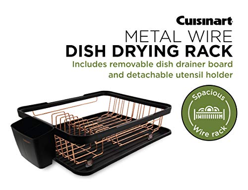 Cuisinart Wire Dish Drying Rack and Tray Set – 3 Piece Set Includes Wire Dish Drying Rack, Utensil Caddy, and Draining Board – Measures 19 x 12.75 x 4.25 Inches – Matte Black/Copper Wire