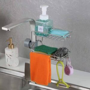 faucet storage rack，holder sink caddy organizer for kitchen & bathroom accessories， stainless steel storage rack，sink organizer for soap sponge brush scrubber sink caddy organizer (double layer)