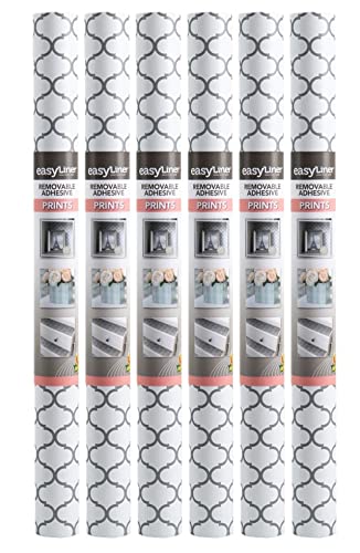 Duck EasyLiner Adhesive Laminate Prints Shelf Liner, Gray Quatrefoil, 20 in. x 15 ft, 6 Rolls