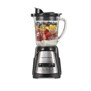 hamilton beach power elite wave action blender-for shakes and smoothies, puree, crush ice, 40 oz glass jar, 12 functions, stainless steel ice sabre-blades, black (58148a)