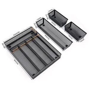 WuGeShop Kitchen Utensil Organizer,Cutlery Holder Organizer in Drawer for Flatware,Utensil Storage Flatware Tray with Anti-slip Mats(Black)