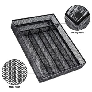 WuGeShop Kitchen Utensil Organizer,Cutlery Holder Organizer in Drawer for Flatware,Utensil Storage Flatware Tray with Anti-slip Mats(Black)