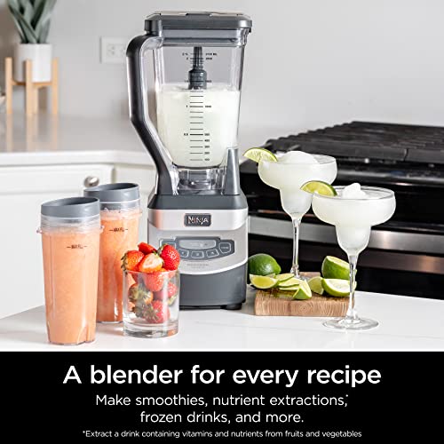 Ninja BL660 Professional Compact Smoothie & Food Processing Blender, 1100-Watts, 3 Functions for Frozen Drinks, Smoothies, Sauces, & More, 72-oz.* Pitcher, (2) 16-oz. To-Go Cups & Spout Lids, Gray