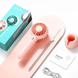 Gaiatop Mini Portable Fan, Dual Motors Powerful Handheld Fan, Cute Design 3 Speed Personal Small Desk Fan with Base, Lightweight Makeup USB Rechargeable Fan for Stylish Girl Women Men Indoor Outdoor