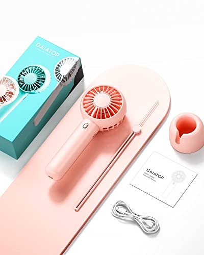 Gaiatop Mini Portable Fan, Dual Motors Powerful Handheld Fan, Cute Design 3 Speed Personal Small Desk Fan with Base, Lightweight Makeup USB Rechargeable Fan for Stylish Girl Women Men Indoor Outdoor