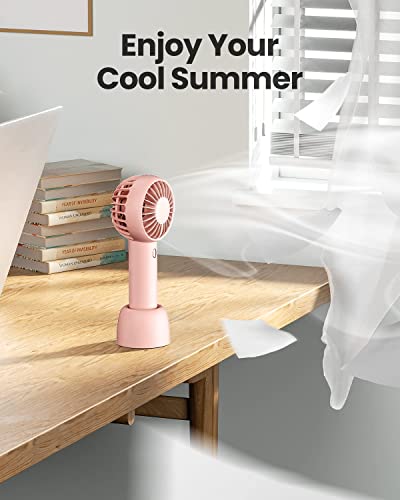 Gaiatop Mini Portable Fan, Dual Motors Powerful Handheld Fan, Cute Design 3 Speed Personal Small Desk Fan with Base, Lightweight Makeup USB Rechargeable Fan for Stylish Girl Women Men Indoor Outdoor