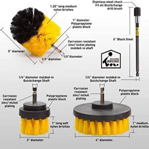 Holikme 4Pack Drill Brush Power Scrubber Cleaning Brush Extended Long Attachment Set All Purpose Drill Scrub Brushes Kit for Grout, Floor, Tub, Shower, Tile, Bathroom and Kitchen Surface，Yellow